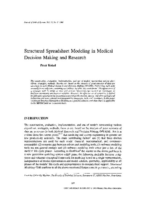 pdf structured spreadsheet modeling in medical decision making and