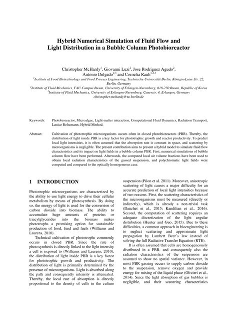 Pdf Hybrid Numerical Simulation Of Fluid Flow And Light Distribution