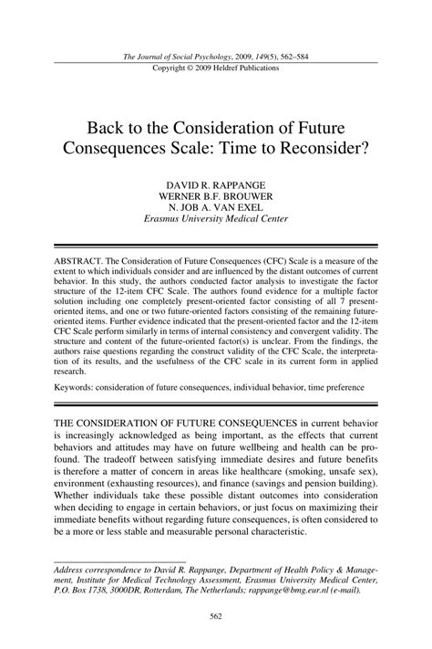 Pdf Back To The Consideration Of Future Consequences Scale Time To Reconsider
