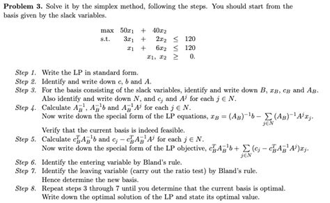 Solved Problem 3 Solve It By The Simplex Method Following Chegg Com