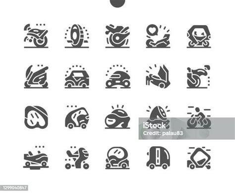 미래의 운송 차량 대중 교통 속도 여행 오토바이 스쿠터 미래의 자동차 혁신과 기술 벡터 솔리드 아이콘입니다 간단한 그림 3륜