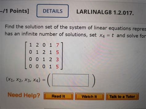 Solved Find The Solution Set Of The System Of Linear Chegg