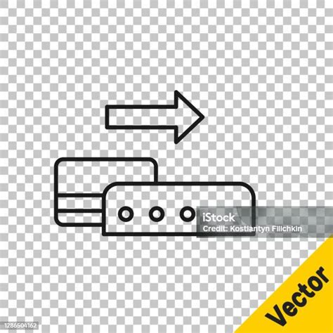 투명 한 배경에 격리 된 신용 카드 아이콘을 삽입 한 블랙 라인 Pos 터미널 지불 터미널 트랜잭션 카드로 지불합니다 벡터 개념에 대한 스톡 벡터 아트 및 기타 이미지