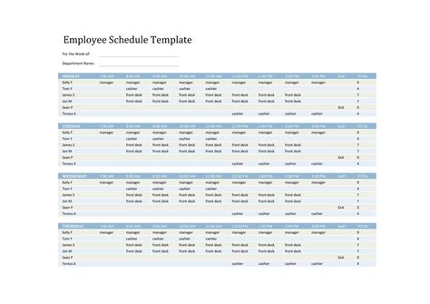 Employee Schedule Template Word Pl