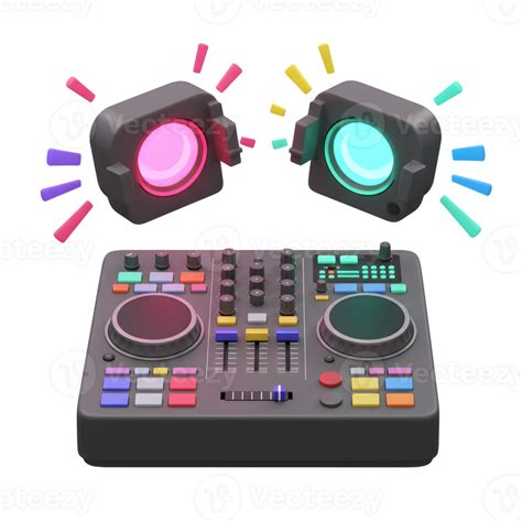 A Dj Mixer With Two Speakers Lights Emitting From The Speakers Suggests Entertainment And