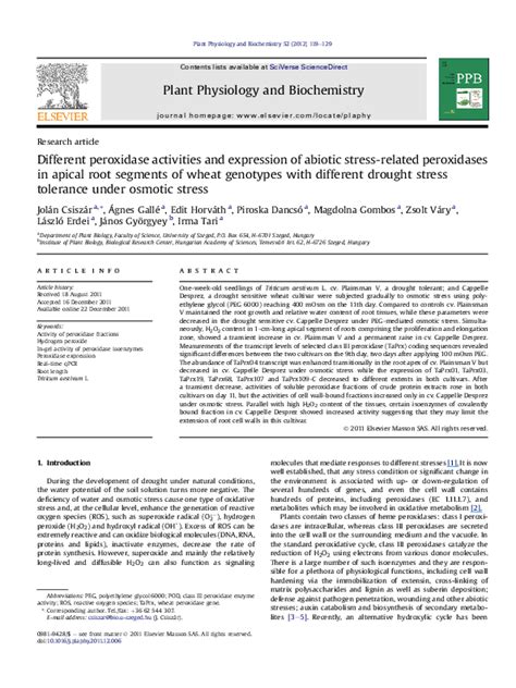 Pdf Different Peroxidase Activities And Expression Of Abiotic Stress