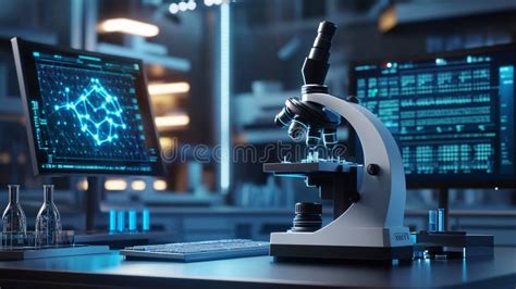 Advanced Microscope With Digital Display In Laboratory Setting Stock