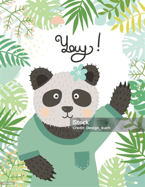 귀여운 아기 팬더 캐릭터입니다 손으로 그린 벡터 일러스트 레이 션 여름 열 대 정글 설정합니다 0명에 대한 스톡 벡터 아트 및 기타 이미지 Istock