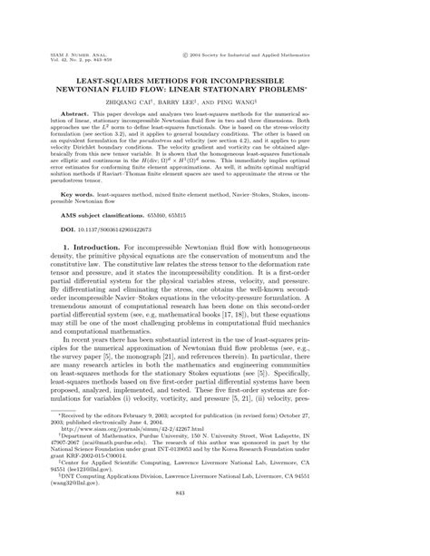 Pdf Least Squares Methods For Incompressible Newtonian Fluid Flow Linear Stationary Problems