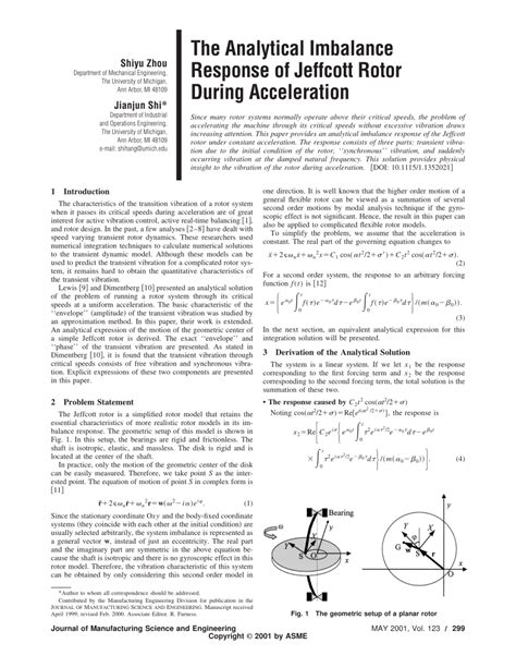 Pdf The Analytical Imbalance Response Of Jeffcott Rotor During Acceleration