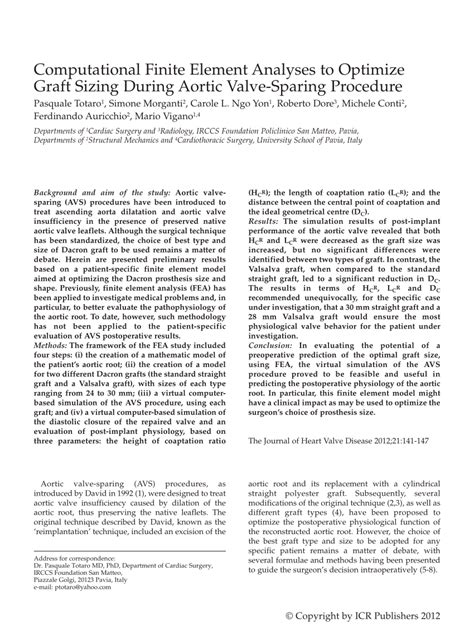 pdf computational finite element analyses to optimize graft sizing