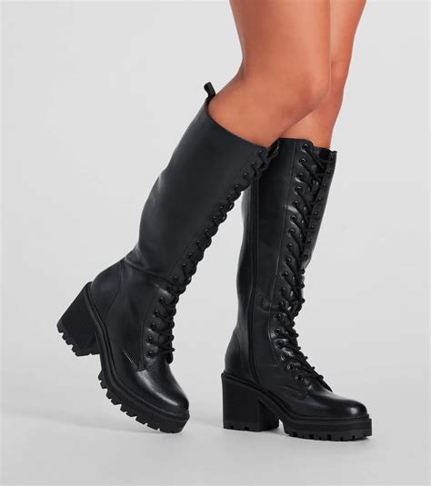Edgy Allure Under The Knee Combat Boots And Windsor