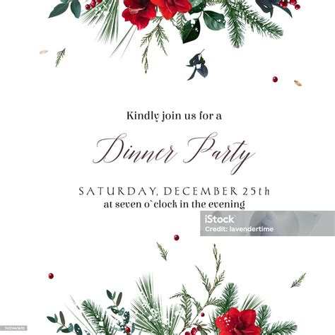 에메랄드 크리스마스 녹지 레드 아마릴리스 베리 삼나무 살랄 에메랄드 소나무 눈 벡터 디자인 프레임 세이브 더 데이트 문구에 대한 스톡 벡터 아트 및 기타 이미지 Istock