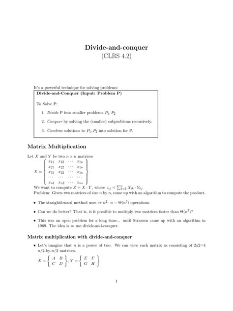 Divide And Conquer Clrs 42 Matrix Multiplication Pdf Matrix