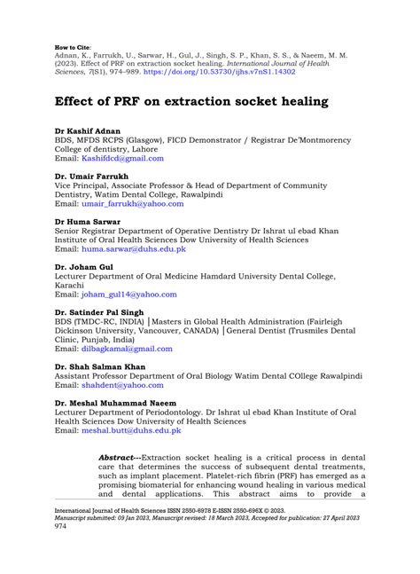Pdf Effect Of Prf On Extraction Socket Healing
