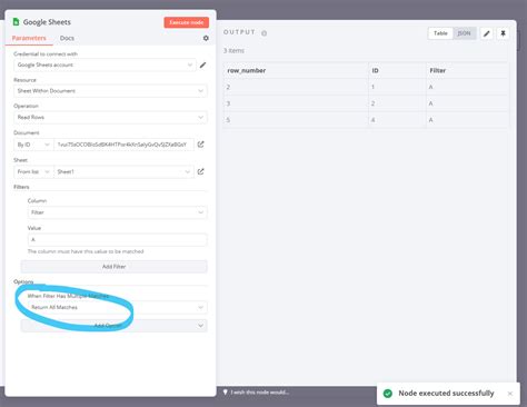 When Using Filters In Google Sheet Node Only One Record Is Returned