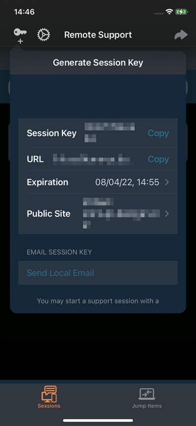 generate a session key to start a session ios rep console