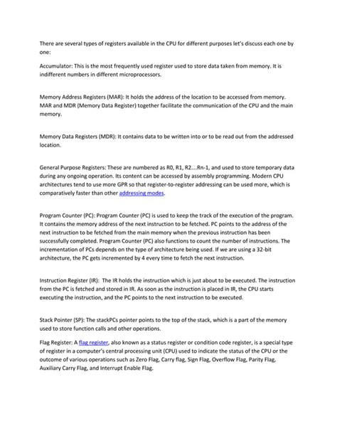 Differents Classes Of Cpu Registersdocx