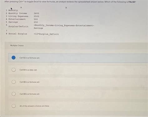 Solved Multiple Choice Cell B2 Is A Formula Cell Cell 03