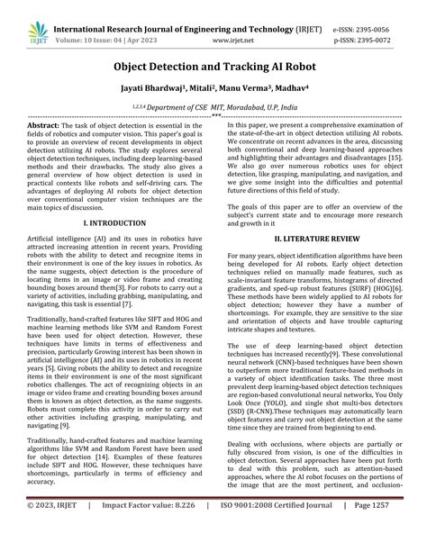 Object Detection And Tracking Ai Robot Pdf