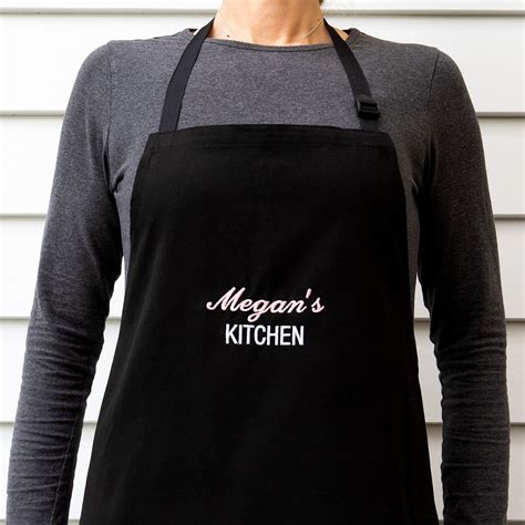 Embroidered Black Cotton Kitchen Apron Personalised Favours