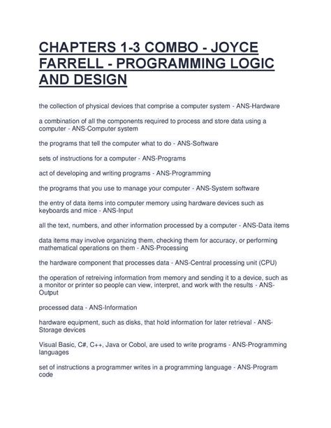 Chapters 1 3 Combo Joyce Farrell Programming Logic And Design