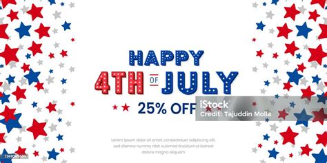 7월 4일 미국 인디펜던스 데이 모던 트렌디한 디자인 3d 스타 레터링 타이포그래피 디자인 빨간색 파란색 및 흰색 별이 폭발