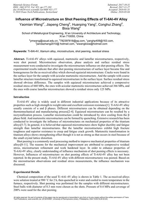 Pdf Influence Of Microstructure On Shot Peening Effects Of Ti 6al 4v Alloy