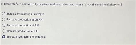 Solved If Testosterone Is Controlled By Negative Feedback