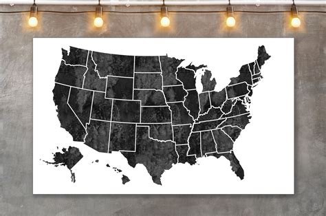 Large Map Of United States Black And White United States Map Etsy