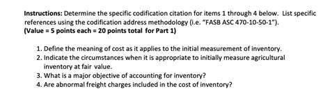 solved instructions determine the specific codification citation for