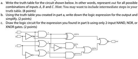 A Write The Truth Table For The Circuit Shown Below In Other Words Represent Out For All