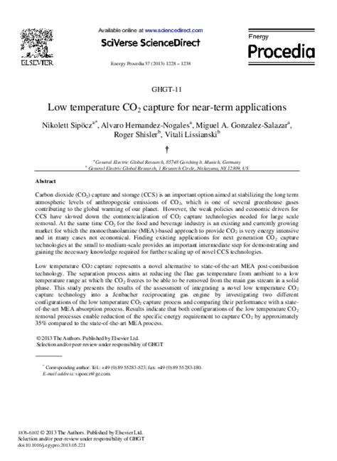 Pdf Low Temperature Co2 Capture For Near Term Applications