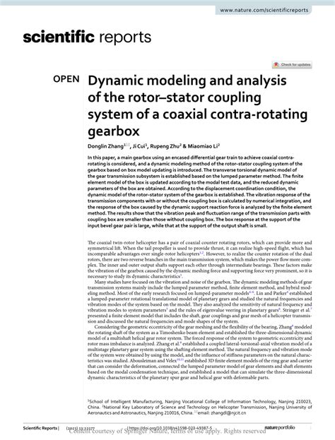 Pdf Dynamic Modeling And Analysis Of The Rotor Stator Coupling System Of A Coaxial Contra