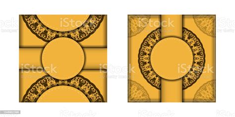 만달라 갈색 장식과 노란색 색상의 축하 브로셔 축하합니다 꽃 식물에 대한 스톡 벡터 아트 및 기타 이미지 꽃 식물 꽃무늬