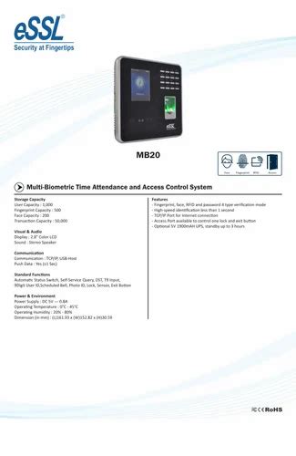 ESSL MB20 Face Recognition Time Attendance System At Rs 9499 Piece Gurugram ID 2852493810930