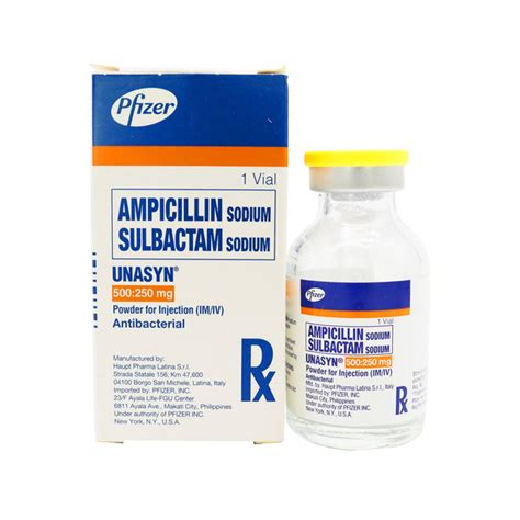 Unasyn Ampicillin Sodium Sulbactam Sodium 500mg 250mg Per Vial