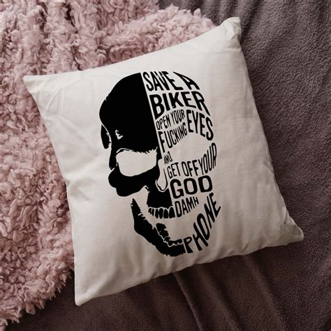 Almofada Save A Biker Open Your Eyes Fucking And Get Off Your Goddamn Phone Branco Cd