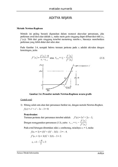 Contoh Soal Metode Numerik Iterasi Solusi Persamaan Non Linear Persamaan Non Linier Penentuan