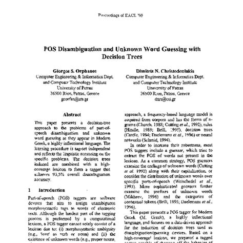 Pos Disambiguation And Unknown Word Guessing With Decision Trees Acl Anthology