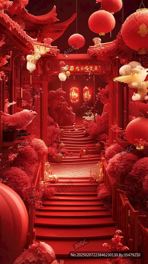 Ai创作图春节氛围造型 喜庆场景灯笼密布 魅力红场景点背景 鼠年气氛造型 年味吉庆大红色 春节氛围包转 3d喜庆风 中状元报喜场景 除夕美陈 喜庆氛围海报 红色喜庆画面 红色美食场景 婚丧嫁娶