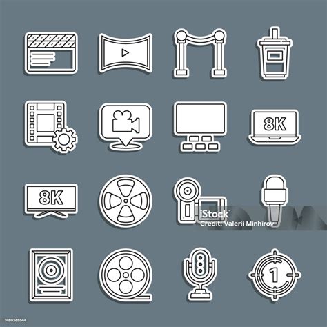 세트 라인 오래 된 영화 영화 카운트 다운 프레임 마이크 8k 노트북 로프 장벽 카메라 및 위치 비디오 재생 영화 클래퍼 및