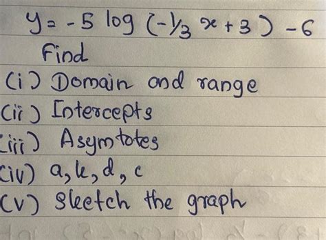 solved y −5log −1 3x 3 −6 find i domain and range ii