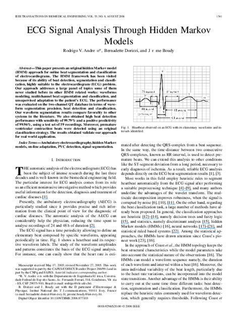 Pdf Ecg Signal Analysis Through Hidden Markov Models