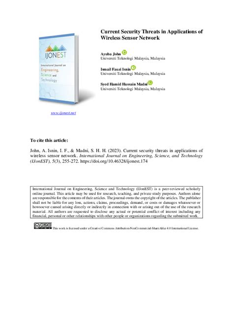 Pdf Current Security Threats In Applications Of Wireless Sensor Network