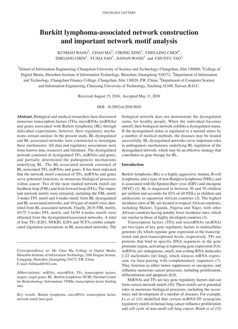 Pdf Burkitt Lymphoma‑associated Network Construction And Important Network Motif Analysis