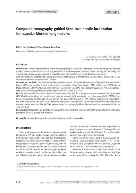 Pdf Computed Tomography Guided Sens Cure Needle Localization For