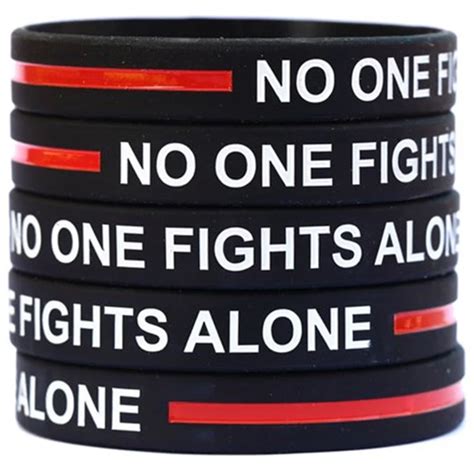 1pc No One Fights Alone Thin Red Line Silicone Wristband Bracelets For