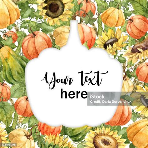 가을 수확 카드 템플릿 호박 실루엣 복사 공간 배경에 손으로 그린 식물 잘 익은 호박 스쿼시 와 피는 해바라기 10월에 대한 스톡 벡터 아트 및 기타 이미지 Istock