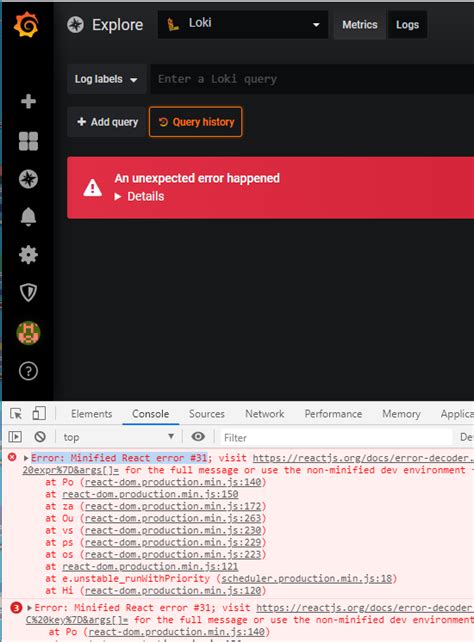 Clicking Query History Button Throws Minified React Error · Issue